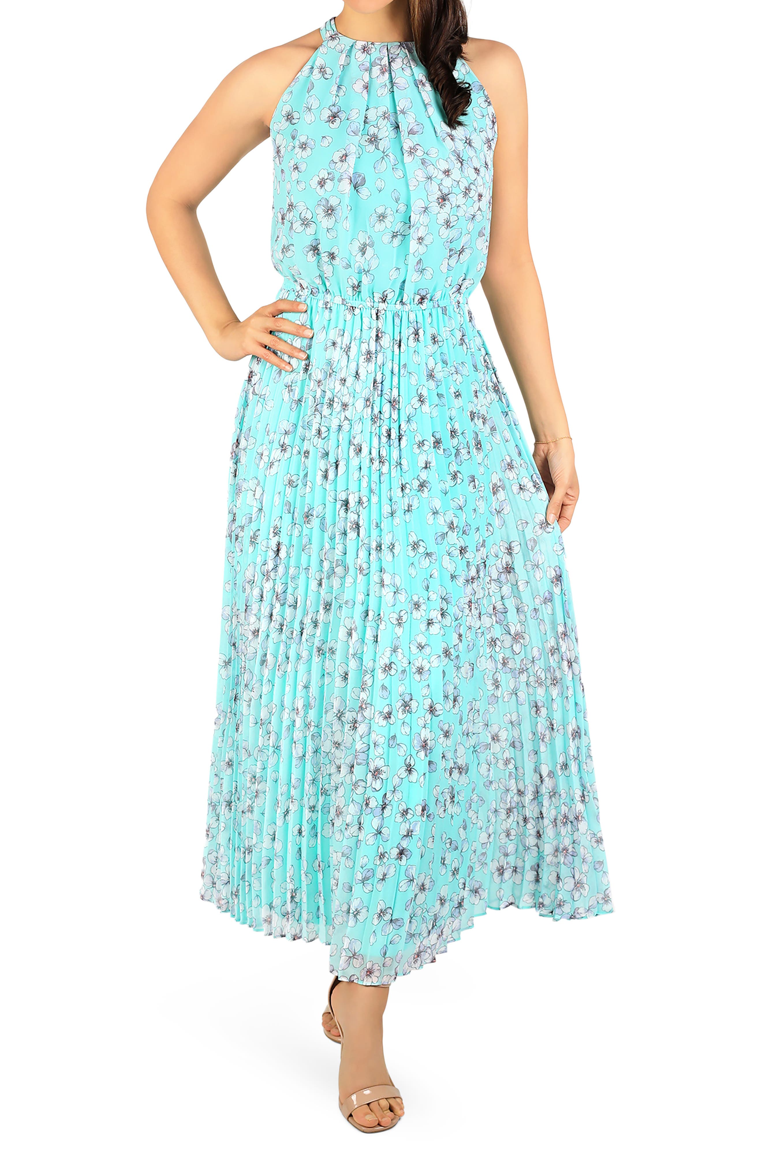 SANDRA DARREN Floral Sleeveless Pleated Chiffon Maxi Dress | Nordstromrack