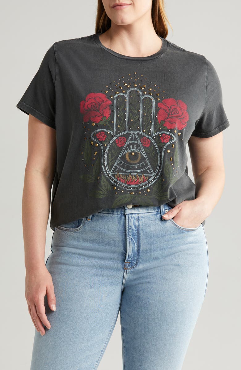 Lucky Brand Rose Hamsa Embellished Cotton Graphic T-Shirt | Nordstromrack