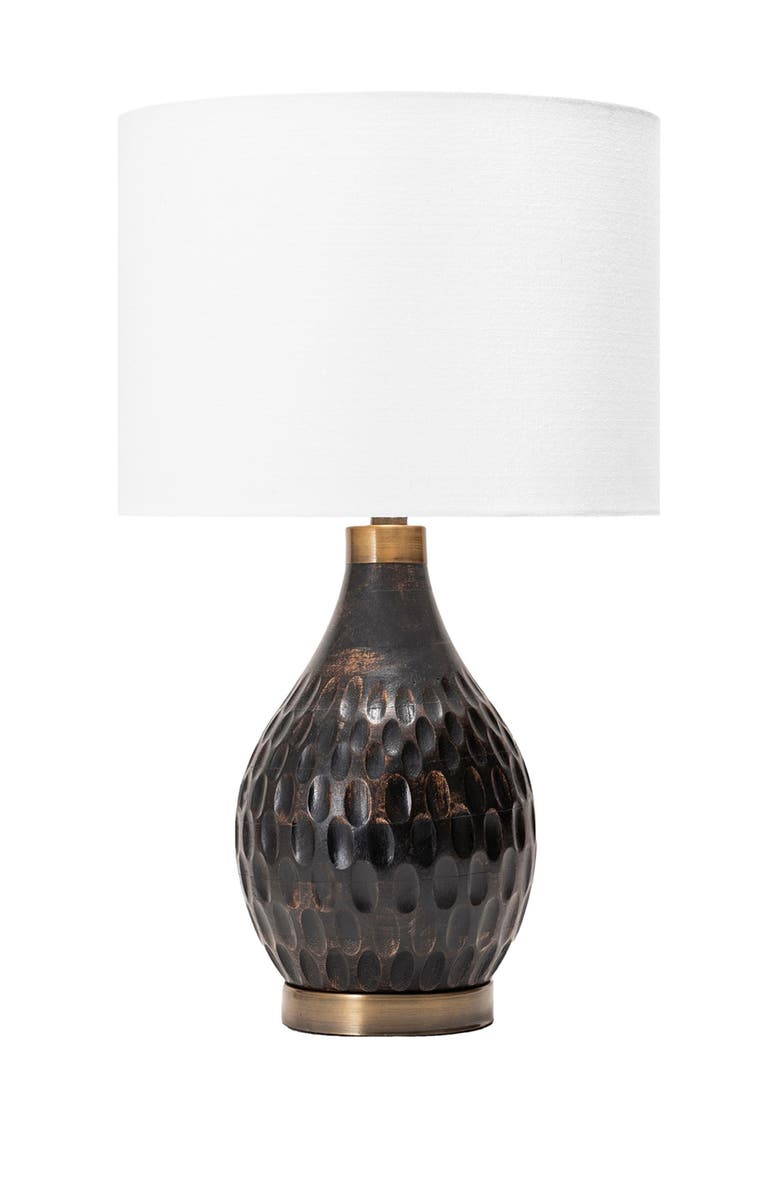 NULOOM Dark Brown Carved Wood 24" Cotton Shade Table Lamp | Nordstromrack