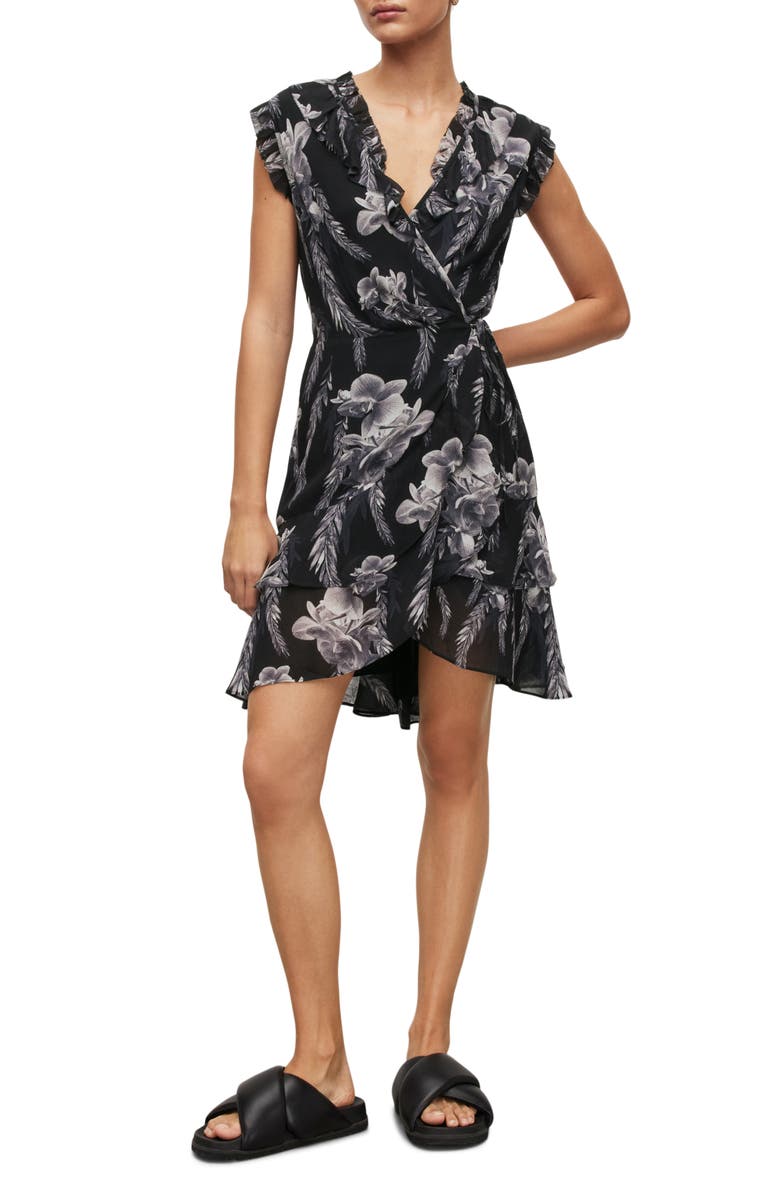 AllSaints Ari Floral Print Wrap Dress | Nordstromrack