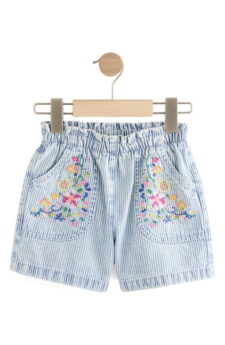 NEXT Kids' Floral Embroidery Stripe Denim Shorts | Nordstromrack