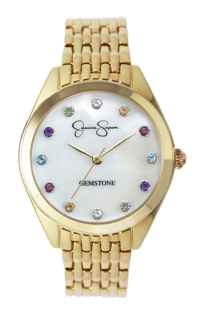 Jessica Simpson Women's Quartz Semi Precious Stone Bracelet Watch, 37mm ...