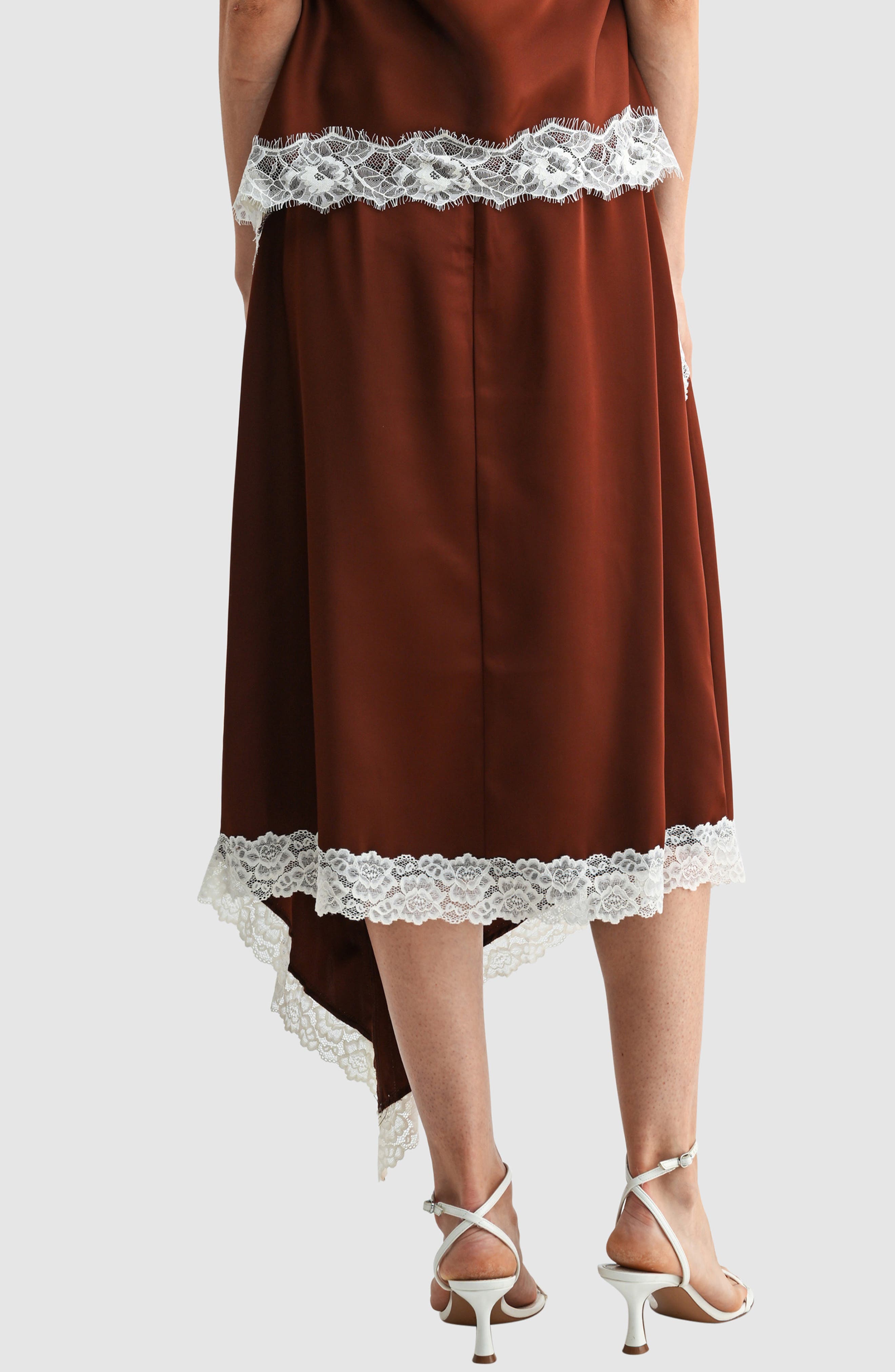 Lush Lace Trim Asymmetric Satin Midi Skirt | Nordstromrack
