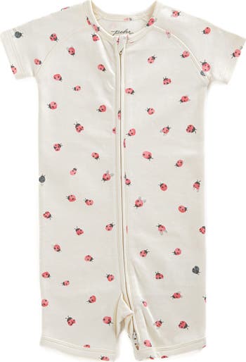 Pehr Lucky Ladybug Print Fitted One-Piece Organic Cotton Short Pajamas ...