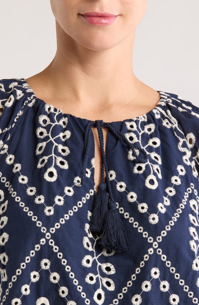 GIBSONLOOK Embroidered Scallop Tie Neck Top | Nordstromrack