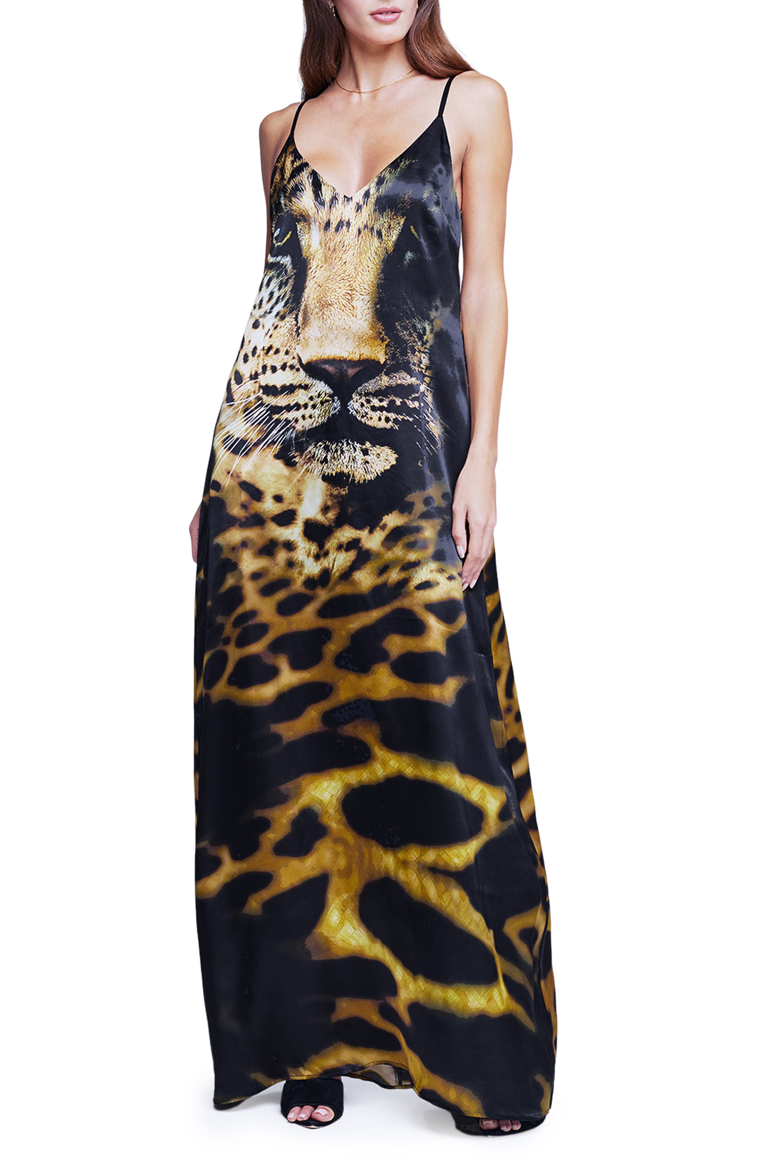 L'AGENCE Kayla Leopard Print Silk Maxi Dress | Nordstromrack