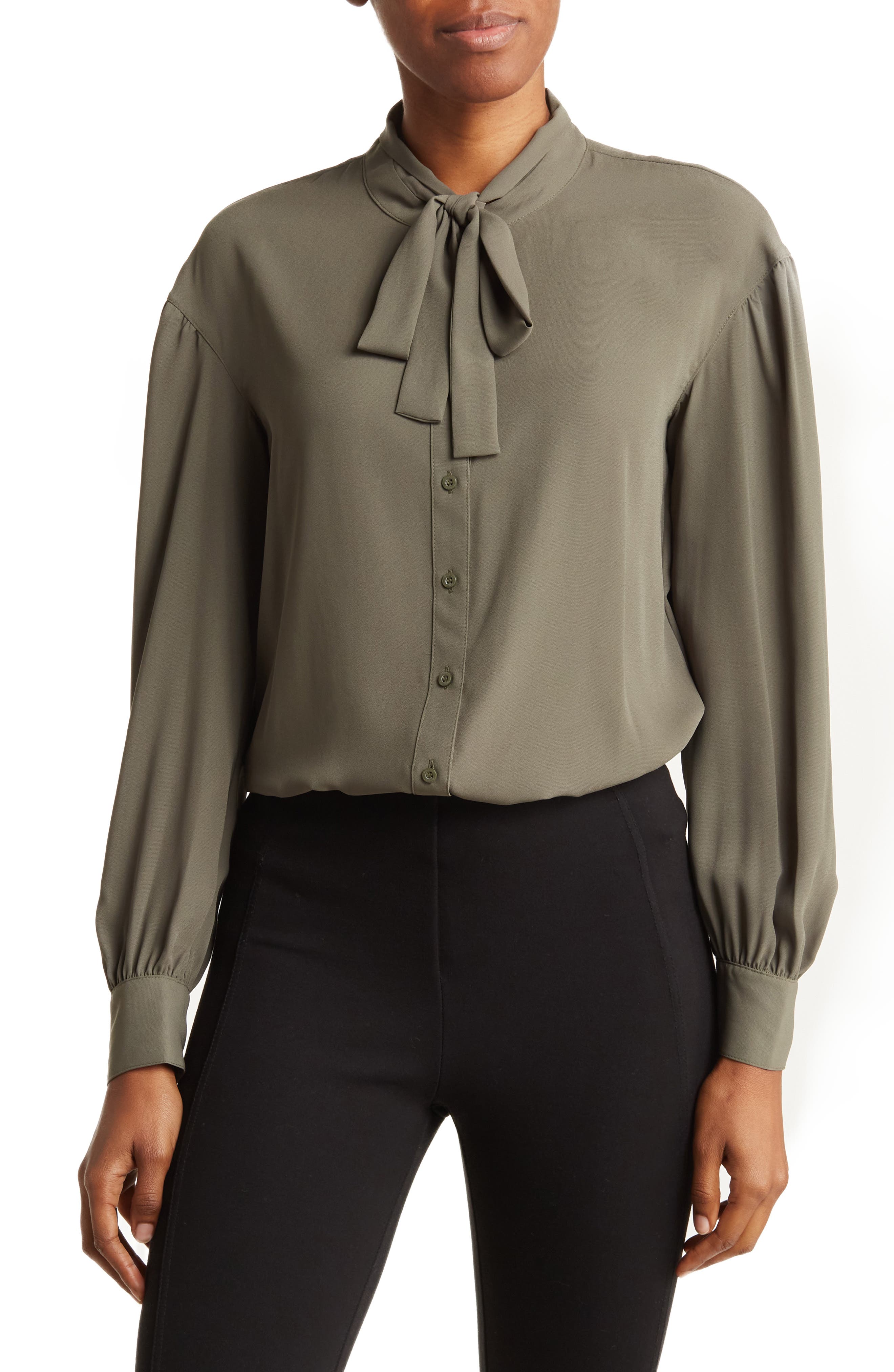 Calvin Klein Tie Neck Long Sleeve Shirt | Nordstromrack