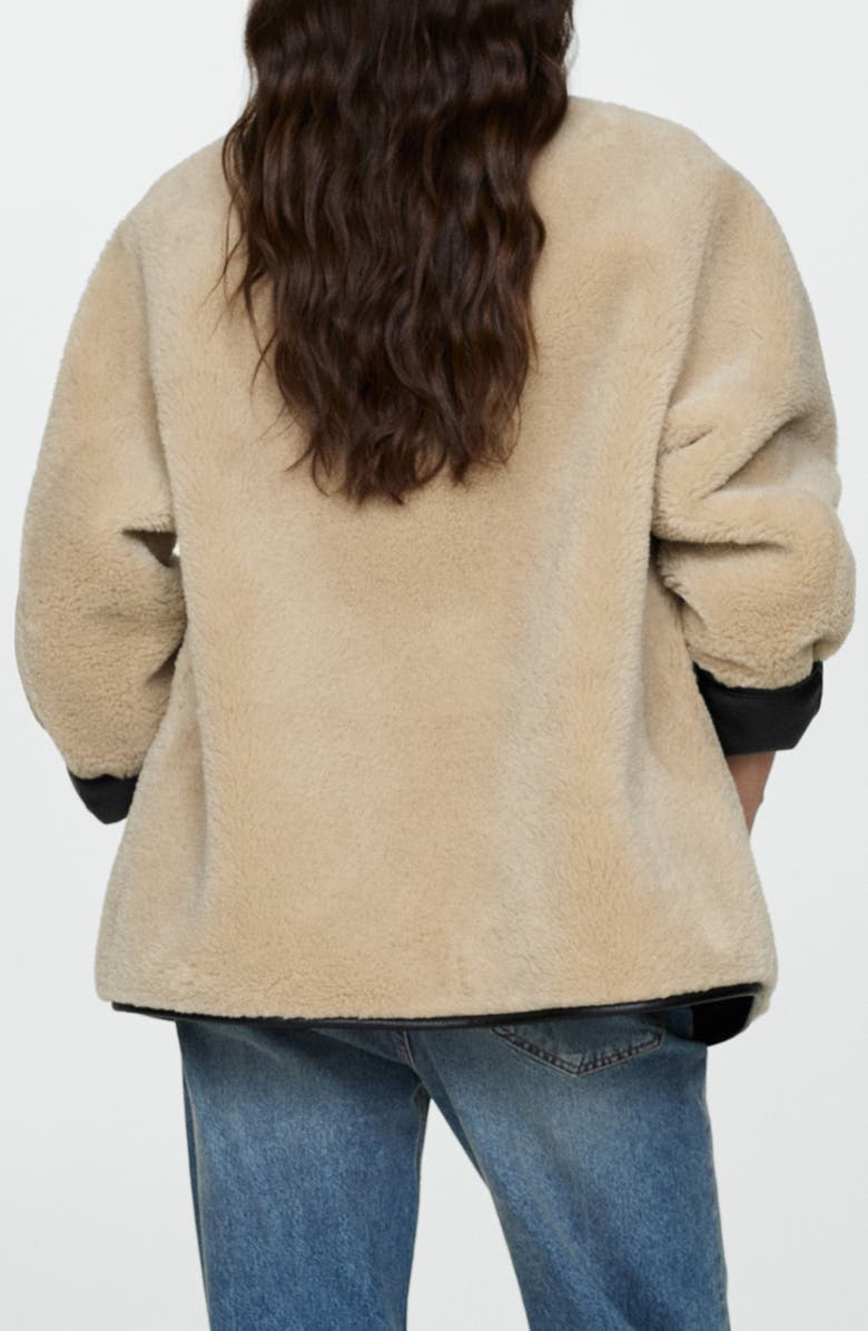 MANGO Contrast Faux Leather Trim Faux Fur Toggle Coat | Nordstromrack