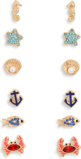 Leith Set of 6 Sealife Stud Earrings | Nordstromrack