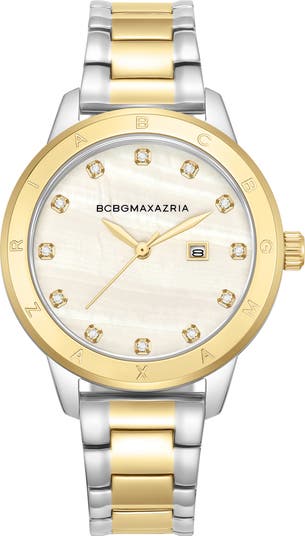 BCBG Max Azria 3-Hand Quartz Crystal Embellished Two-Tone Bracelet ...
