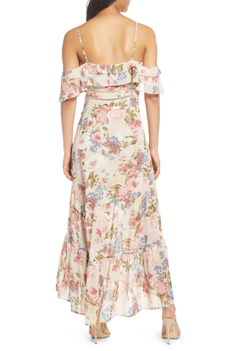 FLORET STUDIOS Floral Cold Shoulder Ruffle Maxi Dress | Nordstromrack