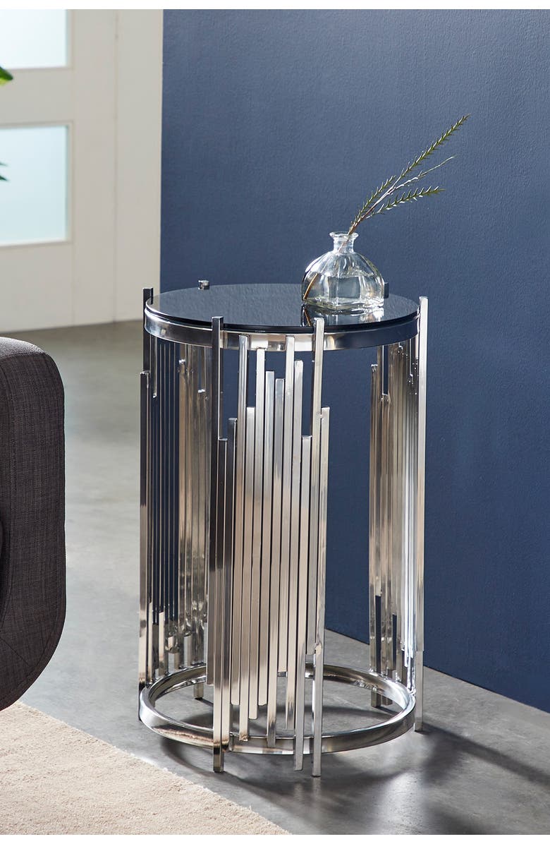 WILLOW ROW Small Round Silver Metal & Glass Accent Table | Nordstromrack