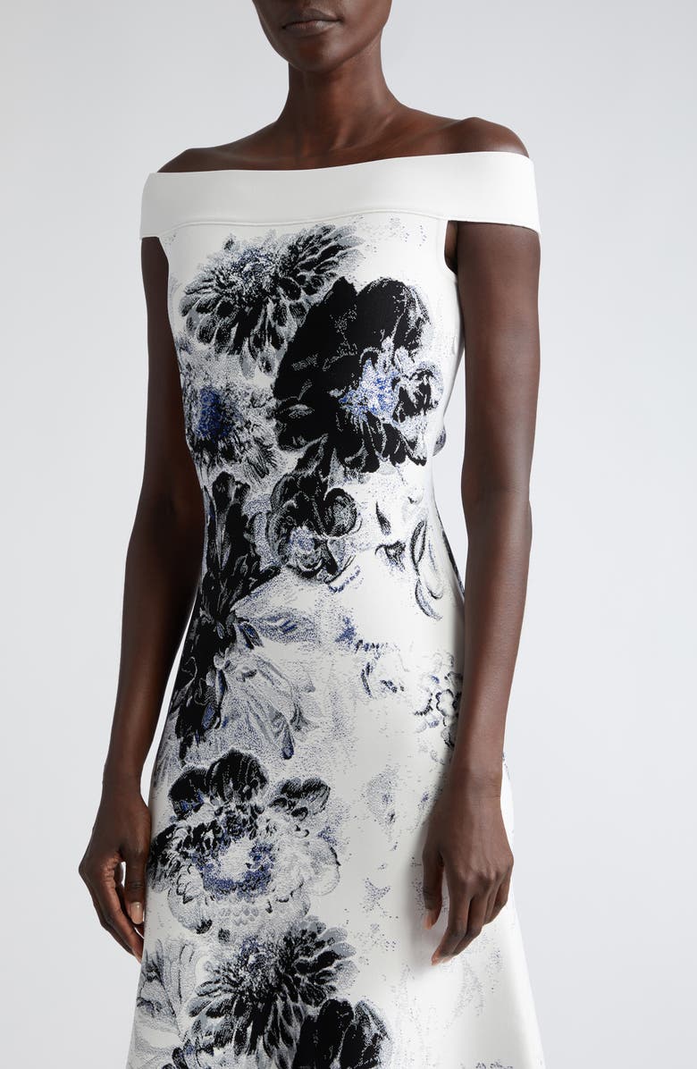McQueen Chiaroscuro Floral Jacquard Off the Shoulder Knit Midi Dress ...