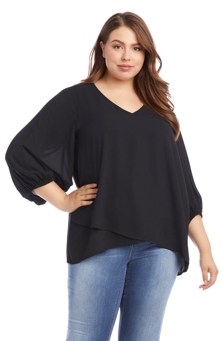 Karen Kane Crossover Blouson Sleeve Crepe Top | Nordstromrack