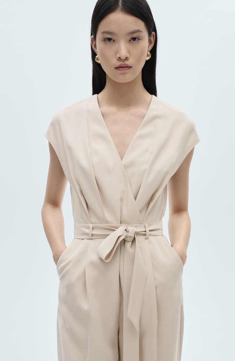 MANGO Tie Waist Faux Wrap Wide Leg Jumpsuit | Nordstrom