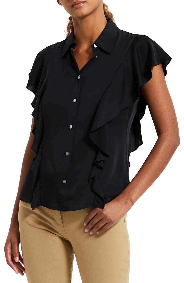 Theory Ruffle Sleeve Silk Blouse | Nordstromrack