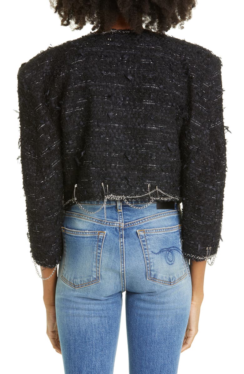 R13 Chain Embellished Square Shoulder Tweed Crop Jacket | Nordstrom