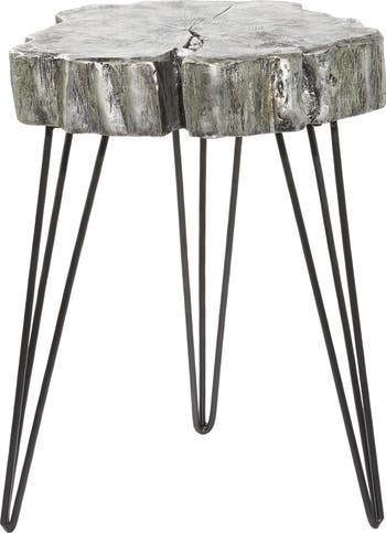 GINGER BIRCH STUDIO Gray Polystone Tree Trunk Accent Table with Black ...