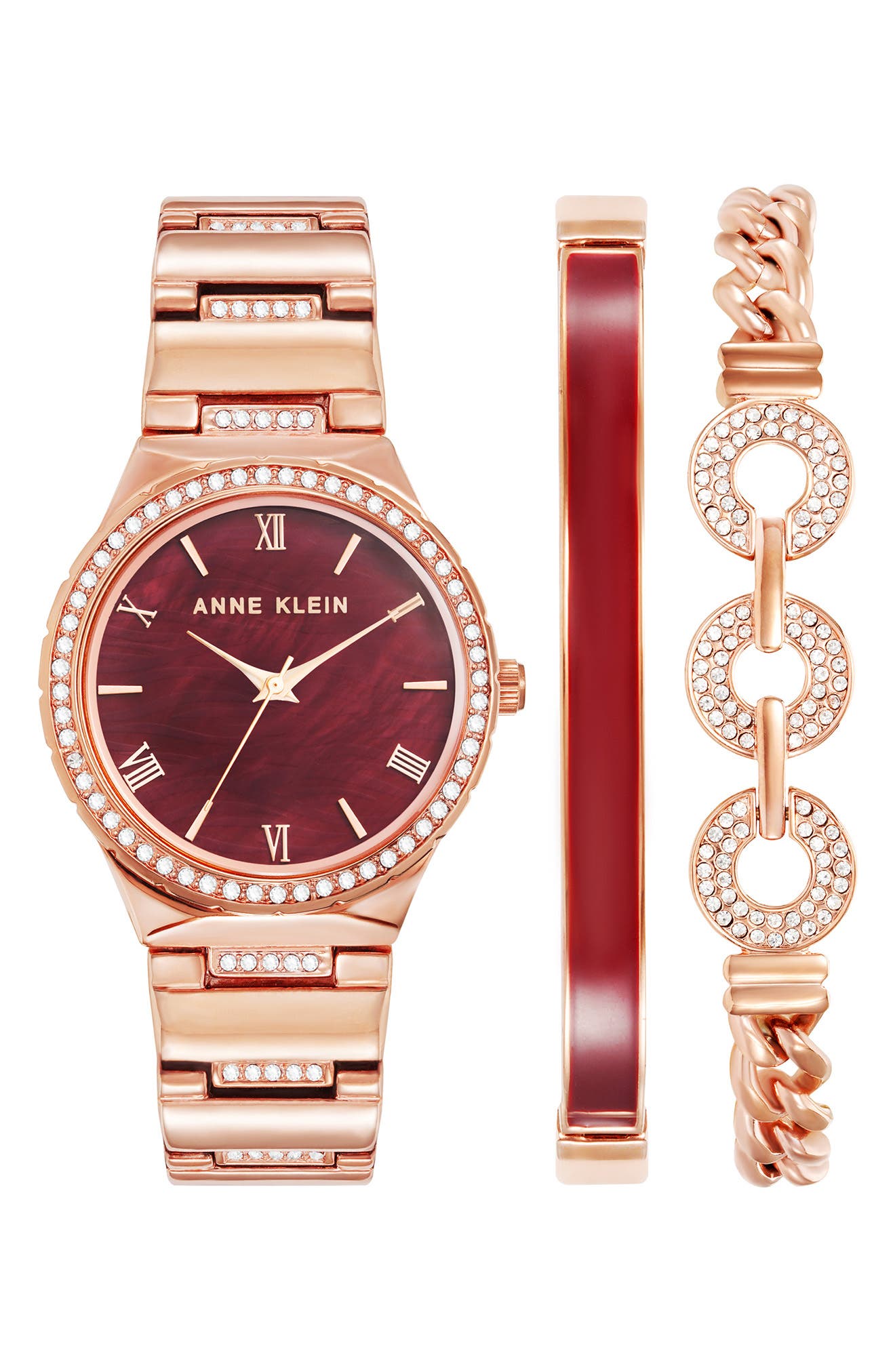 AK ANNE KLEIN Red Mother of Pearl Dial Ceramic Bracelet Watch ...