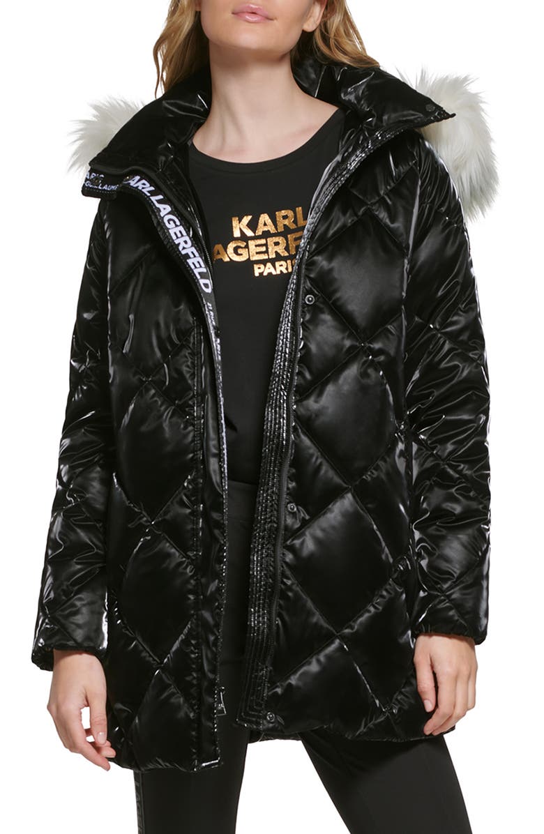 KARL LAGERFELD PARIS Faux Fur Trim Down & Feather Puffer Jacket | Nordstrom