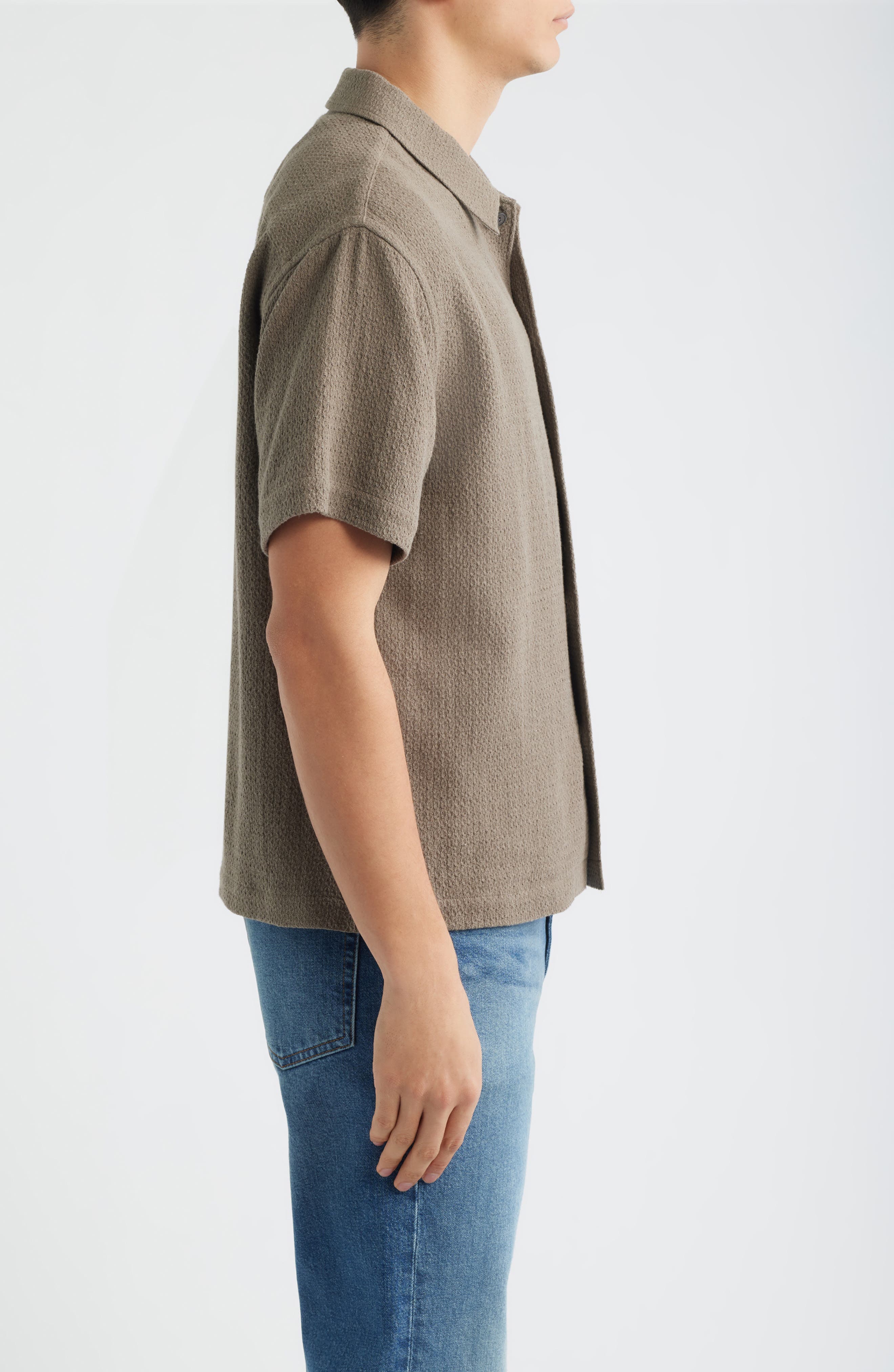 FRAME Open Weave Short Sleeve Cotton Blend Button-Up Shirt | Nordstrom