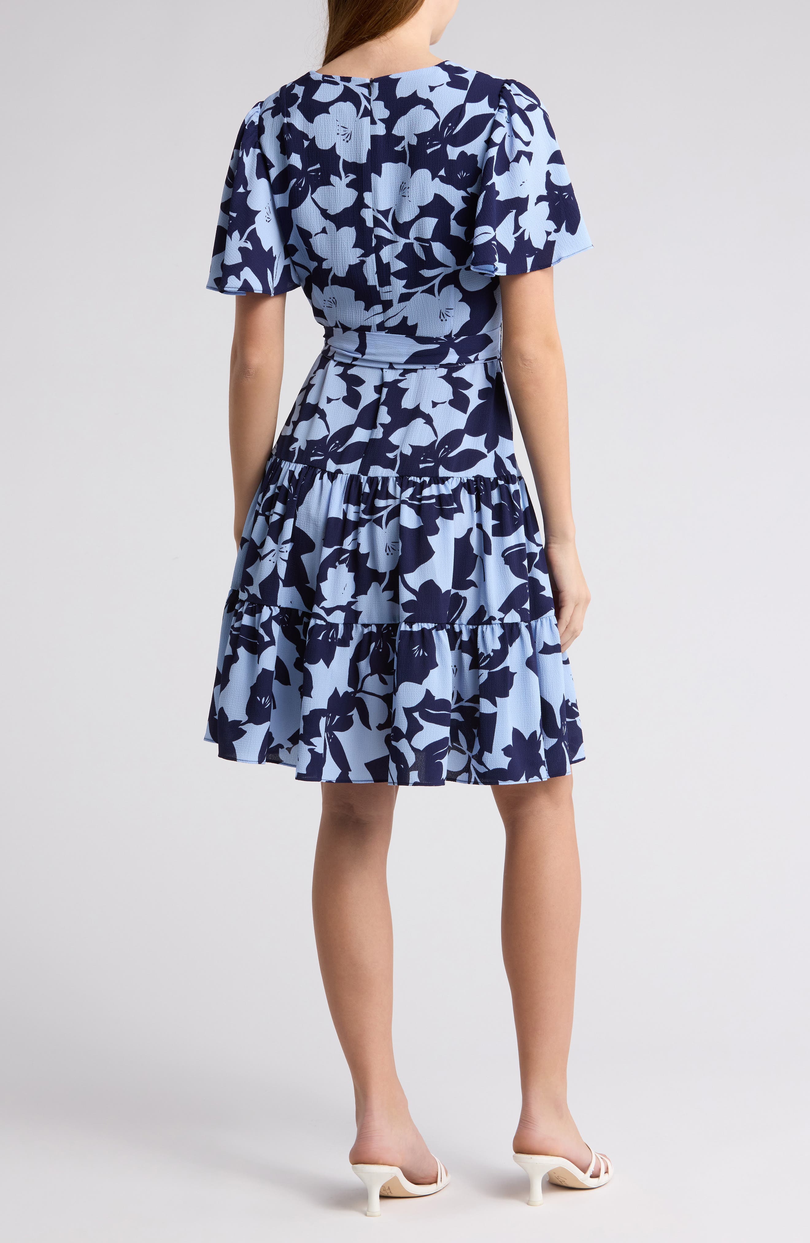 Eliza J Floral V-Neck Flutter Sleeve Fit & Flare Dress | Nordstromrack