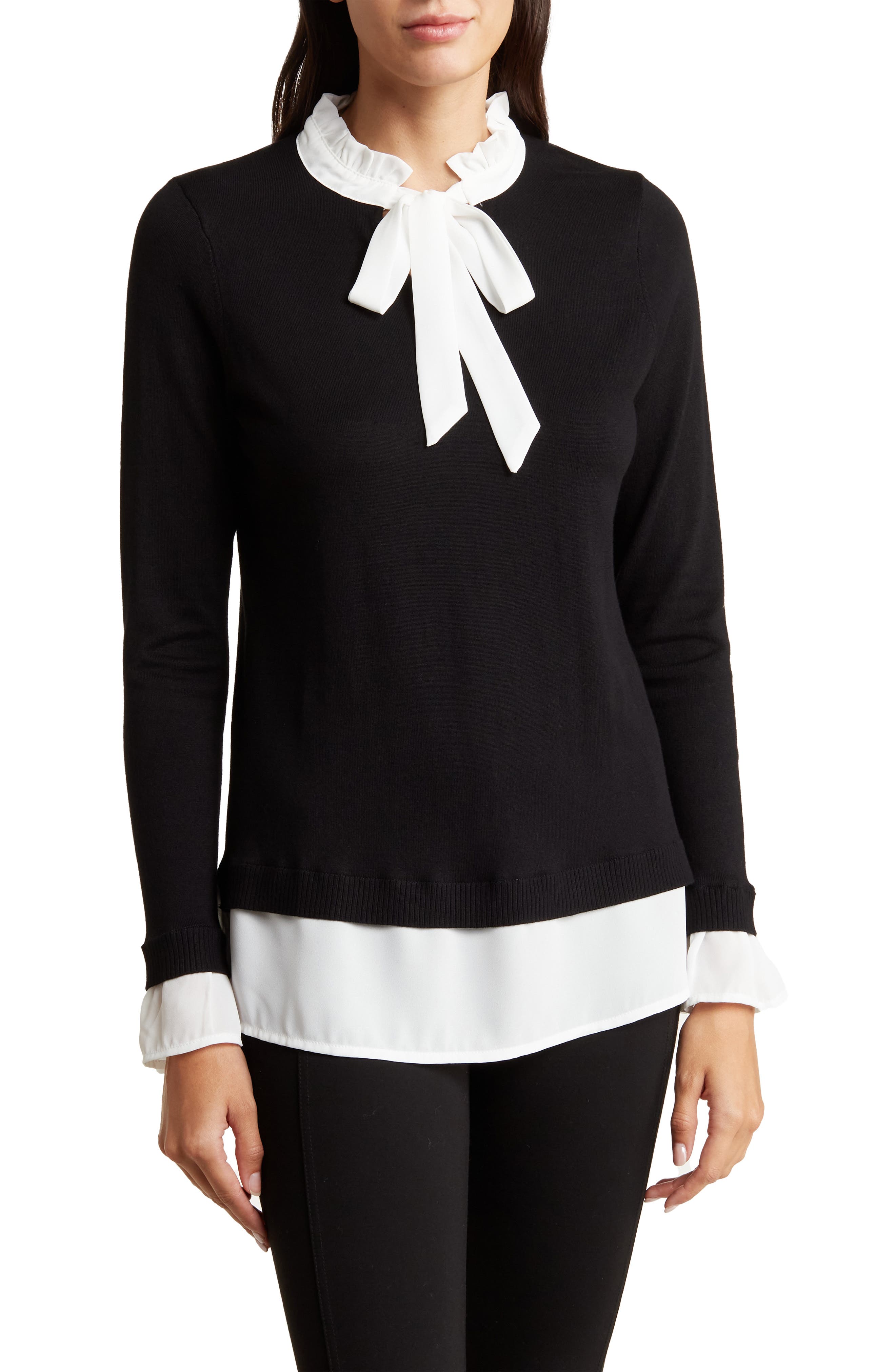 Adrianna Papell Ruffle Tie Neck Sweater | Nordstromrack