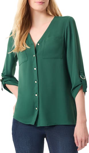 Jones New York Buckle Strap Cuff Button-Up Top | Nordstrom