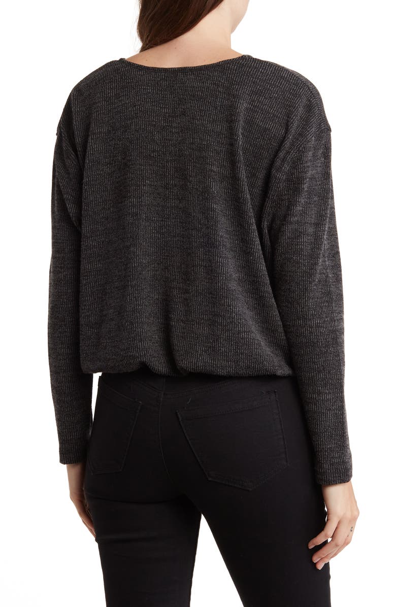 MAX STUDIO V-Neck Long Sleeve Rib Knit Bubble Top | Nordstromrack