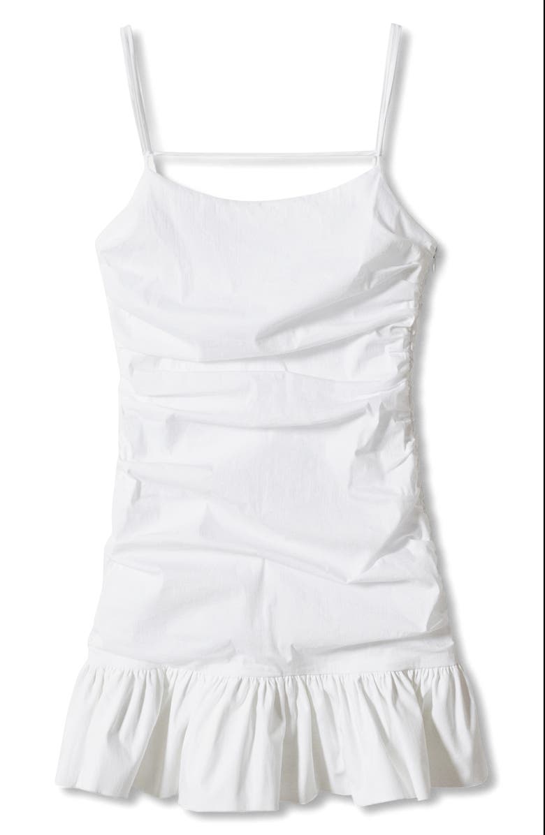 MANGO Ruched Ruffle Trim Cotton Blend Dress | Nordstrom