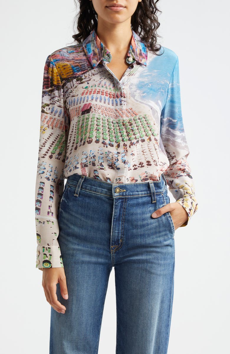 Alice + Olivia Willa Beach Print Silk Button-Up Shirt | Nordstromrack