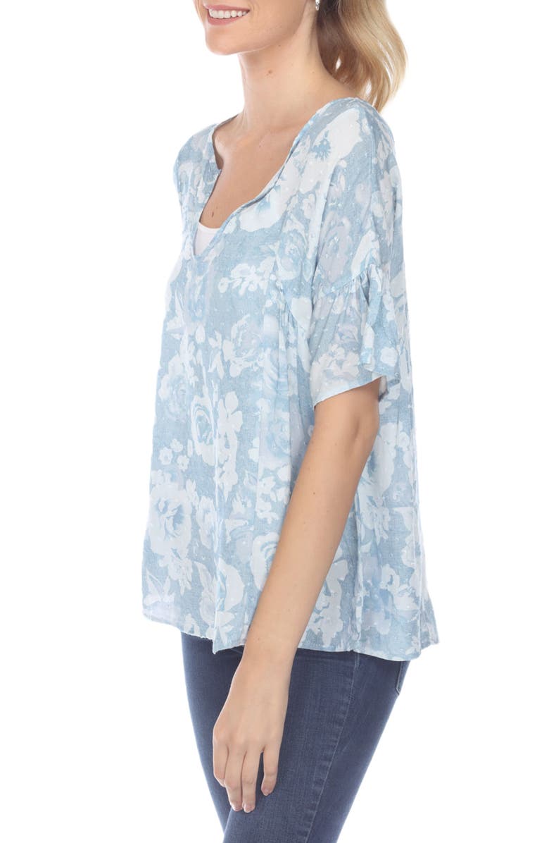 RAIN Floral Textured Ruffle Cuff Blouse | Nordstromrack