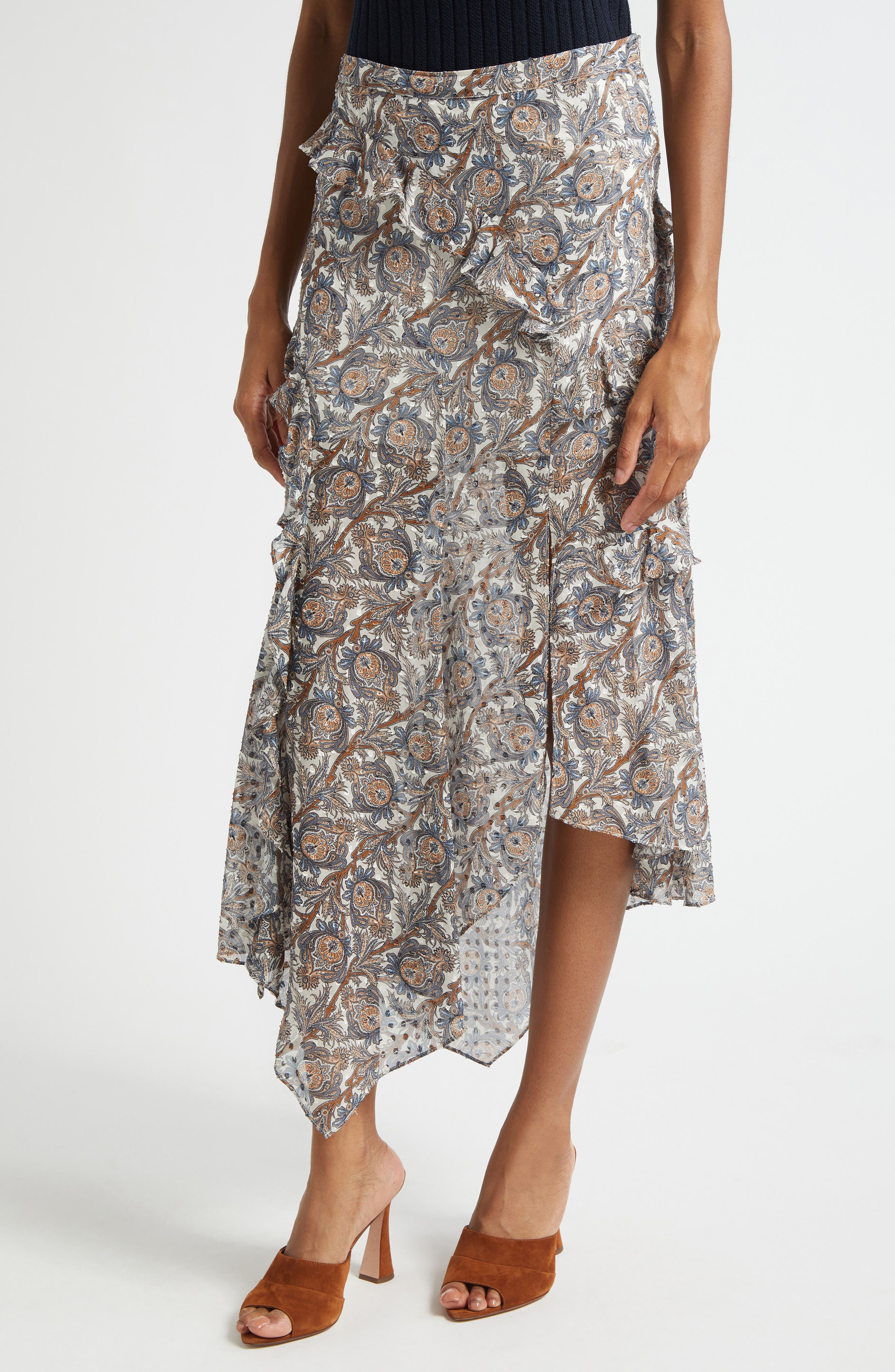 Veronica Beard Eleonora Paisley Silk Blend Asymmetric Skirt | Nordstromrack
