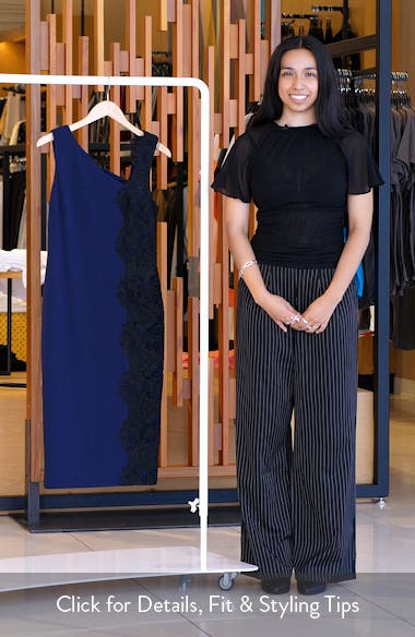 Aidan Mattox by Adrianna Papell Lace Trim Crepe Midi Cocktail Dress ...