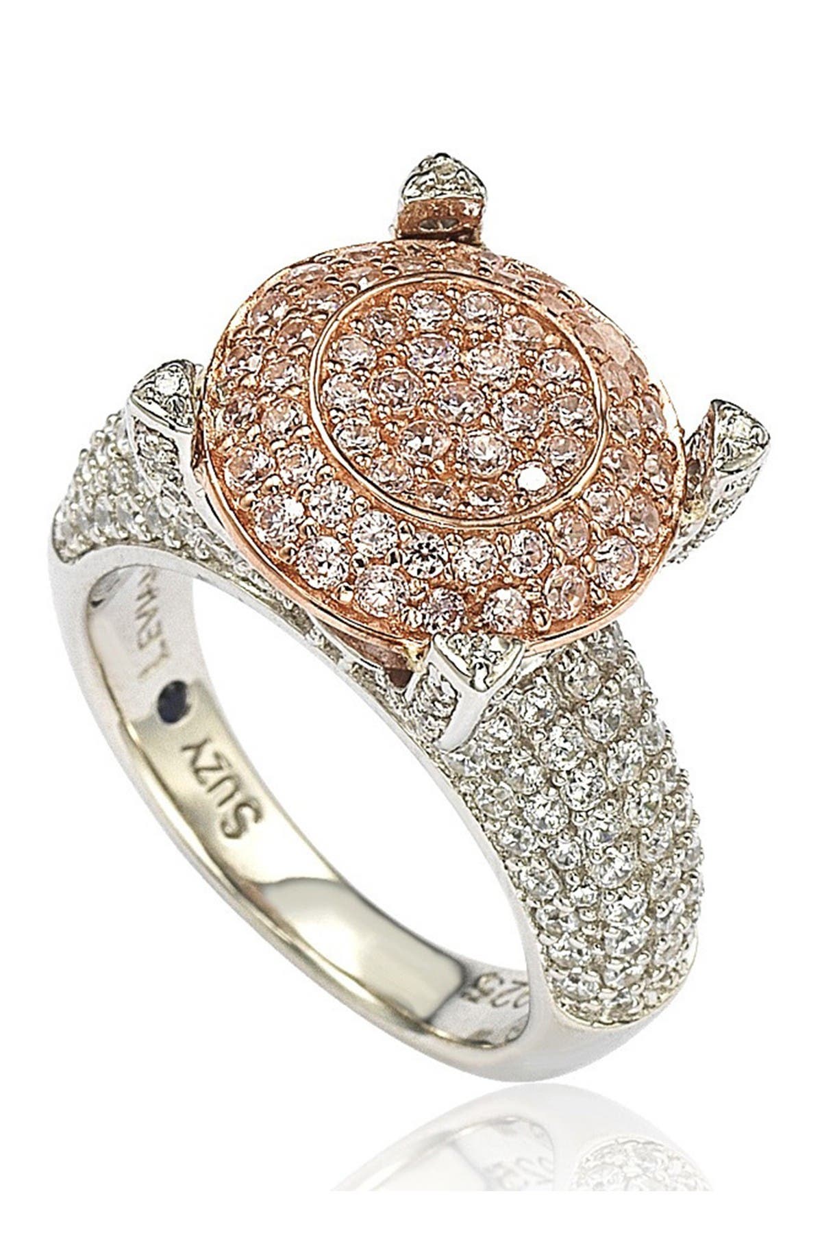 Sterling Silver & 14K Rose Gold Plated Pavé Pink CZ Ring (Women ...