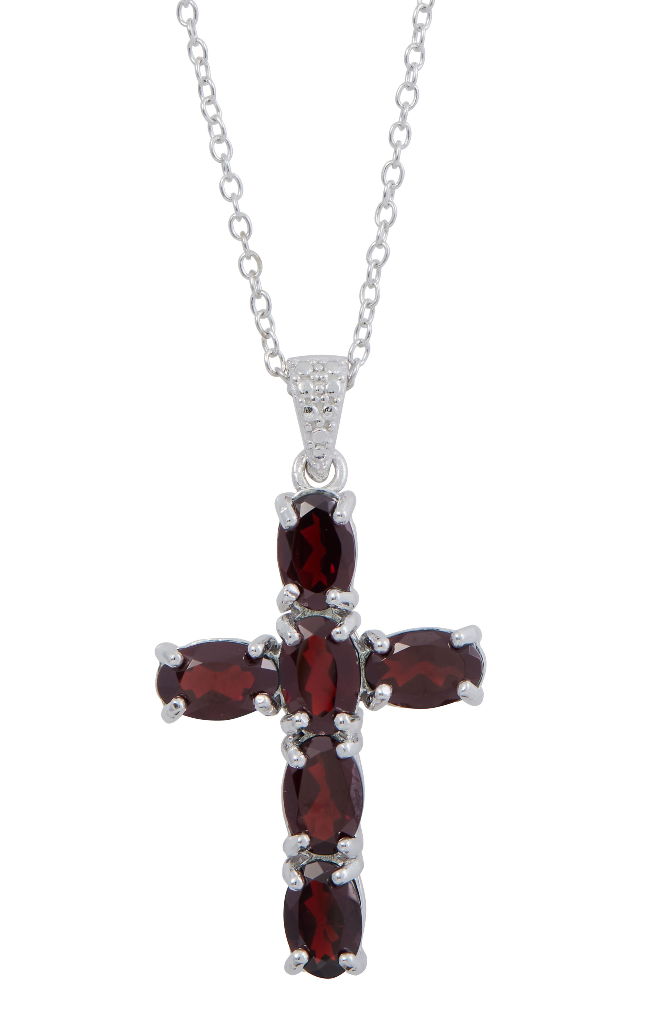 SAVVY CIE JEWELS Garnet Cross Pendant Necklace | Nordstromrack