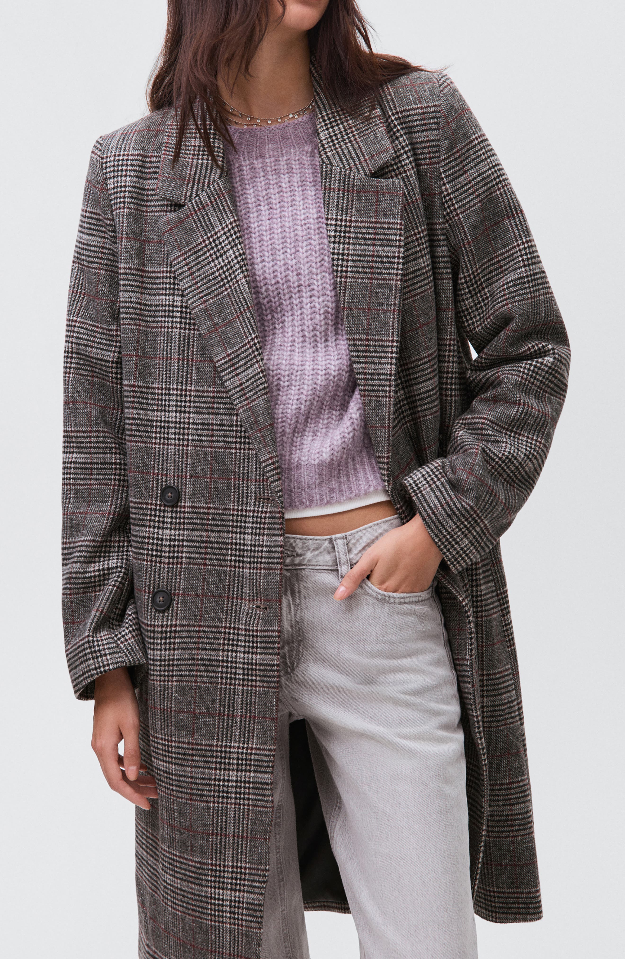 MANGO TEEN Check Longline Tweed Coat | Nordstrom