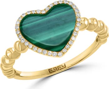 EFFY 14K Yellow Gold, Malachite & Diamond Heart Ring - 0.26 ctw ...
