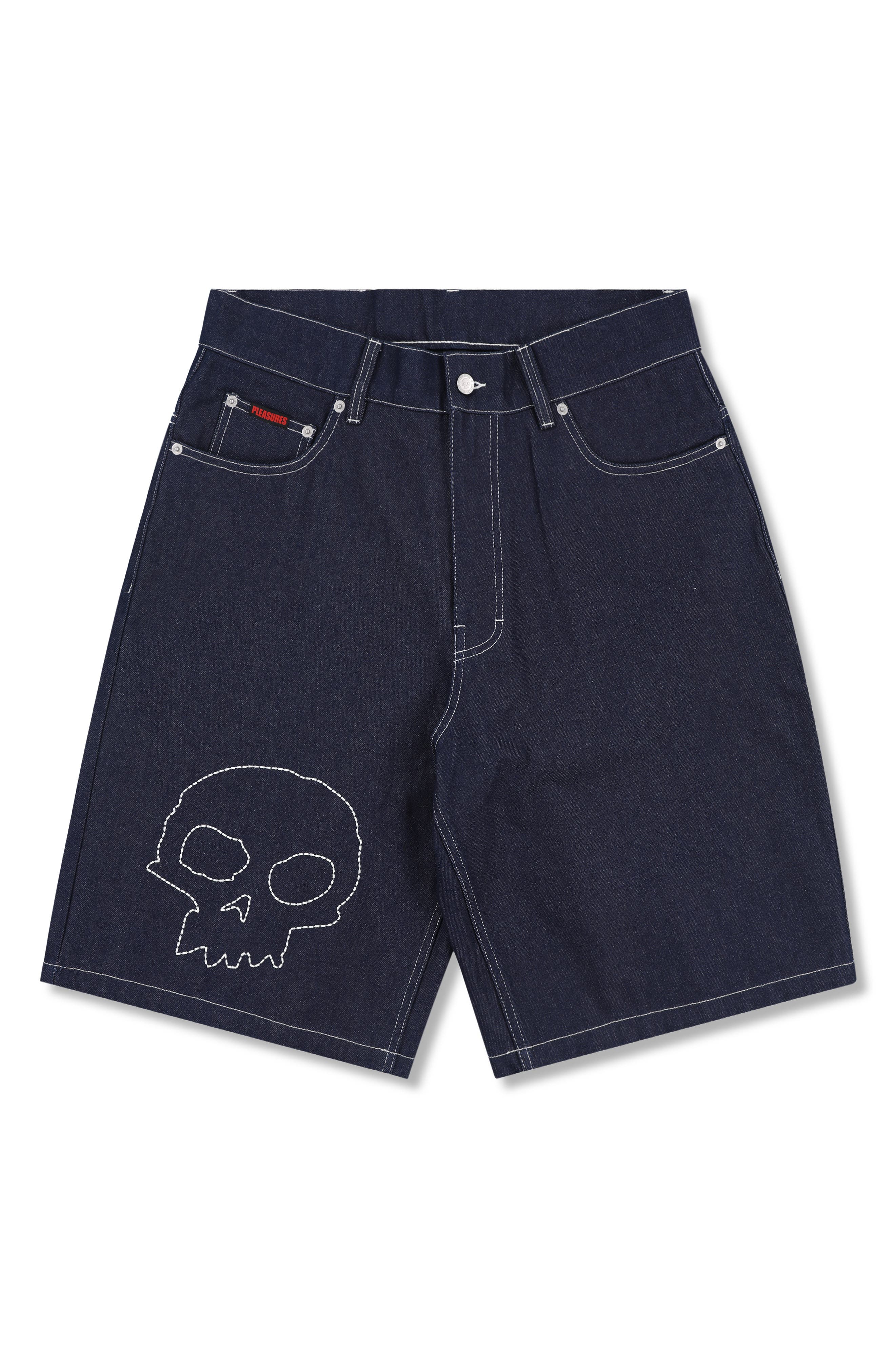 PLEASURES X Zero Skateboards Skull Embroidered Denim Shorts | Nordstrom