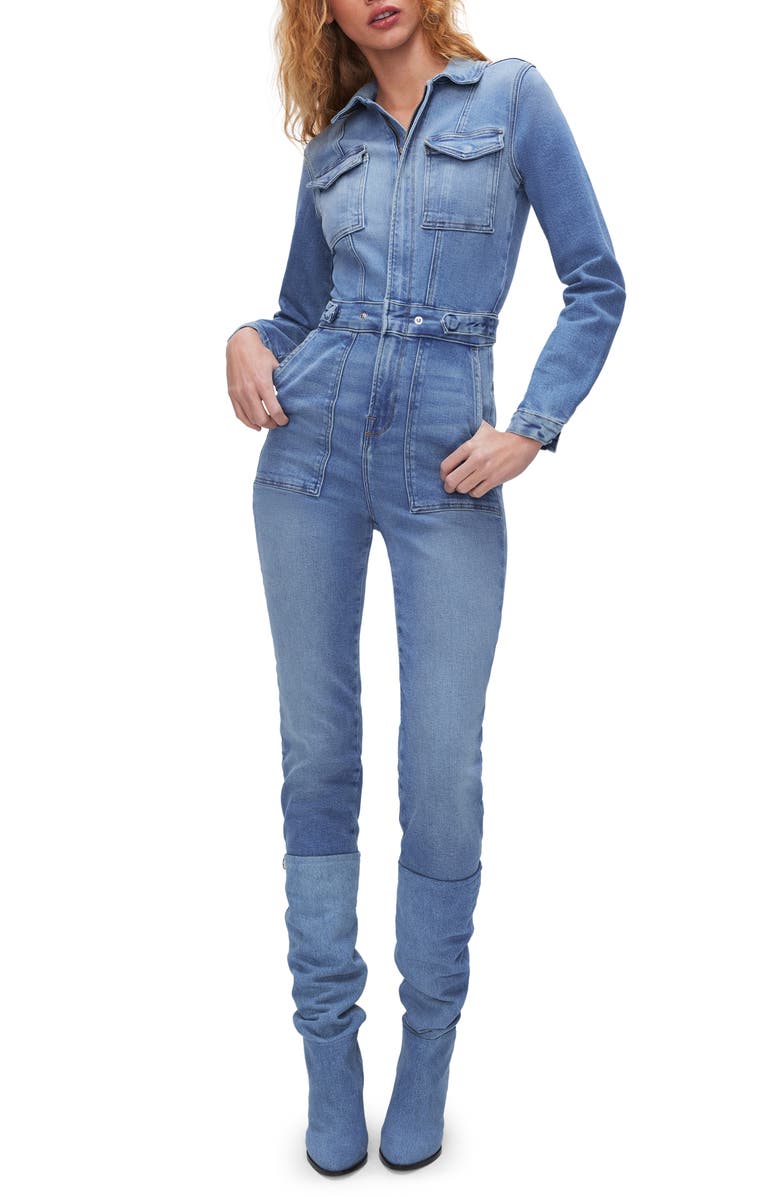 Good American Fit For Success Long Sleeve Denim Jumpsuit | Nordstromrack