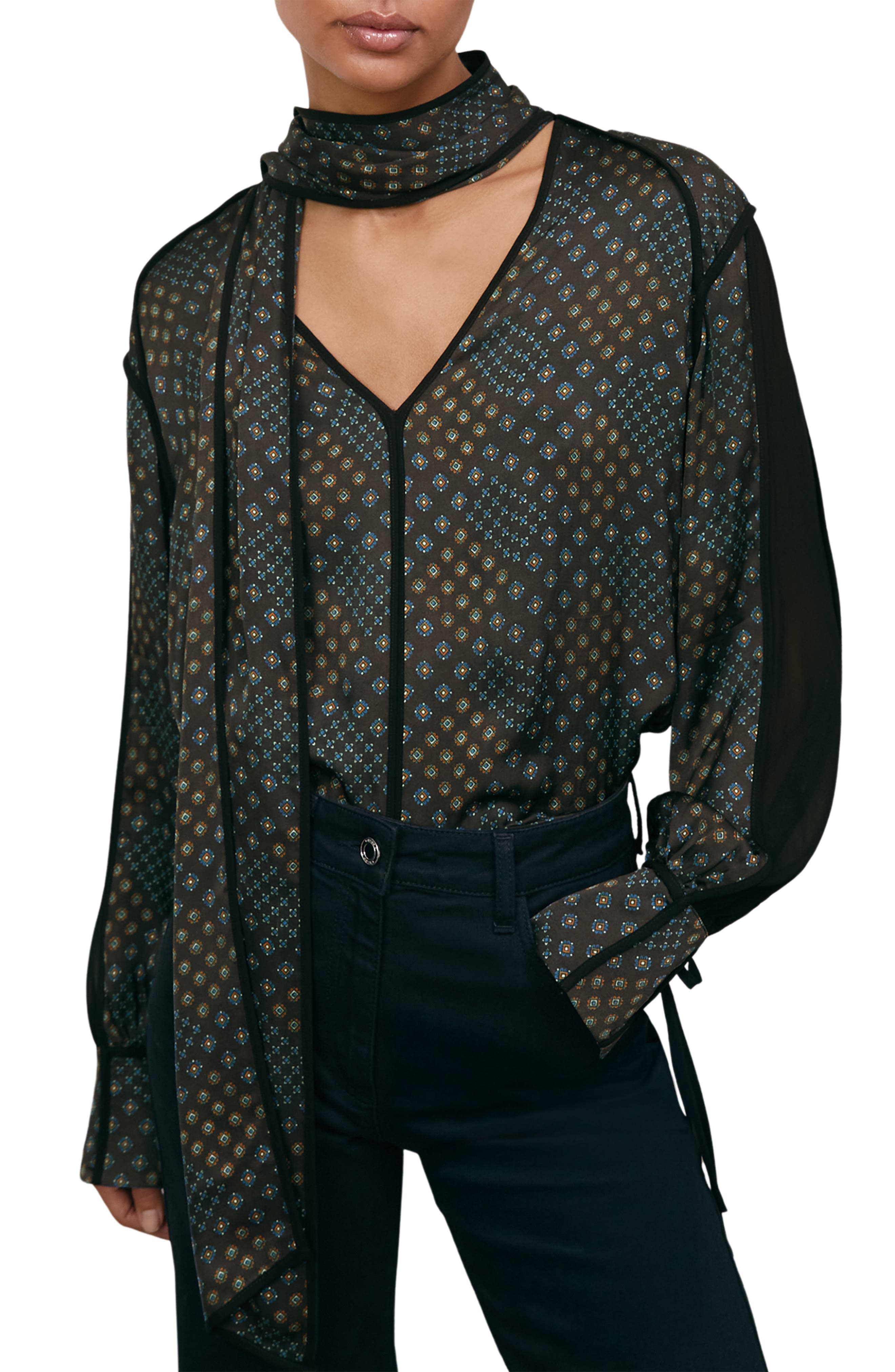 Reiss Eddie Foulard Print Tie Front Button-Up Shirt | Nordstrom