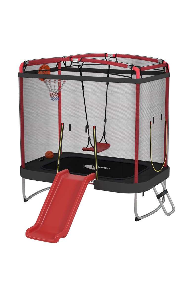 Qaba Kids Trampoline with Slide, Swing, Basketball Hoop and Safety ...