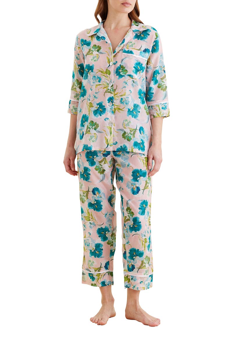 Audrey Floral Cotton & Silk Crop Pajamas (Women) | Nordstromrack