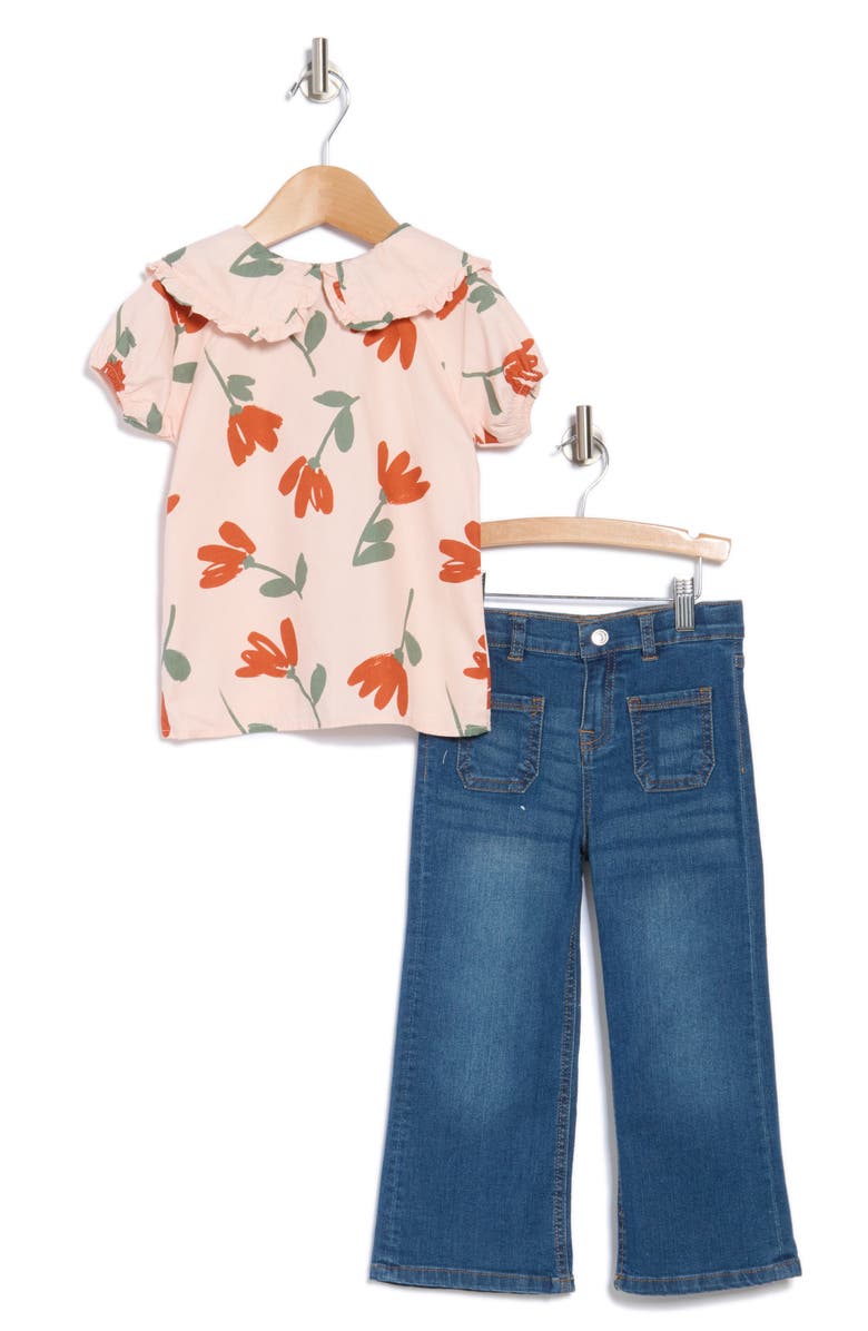 7 For All Mankind Kids' Peter Pan Collar Shirt & Wide Leg Pants ...