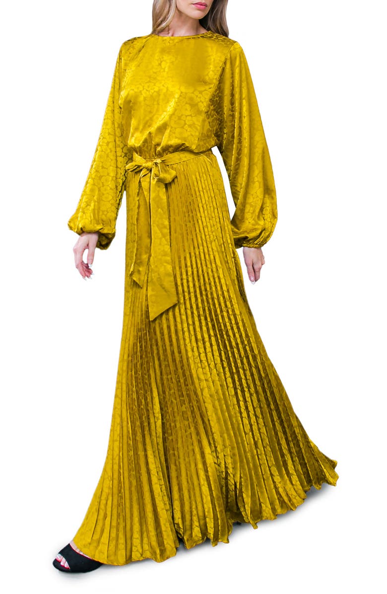 FLYING TOMATO Animal Print Blouson Sleeve Pleated Maxi Dress ...