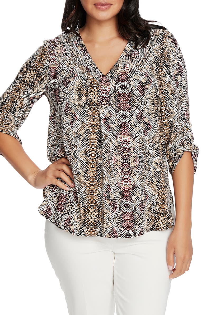 Chaus Roll Sleeve Snake Print Blouse | Nordstrom