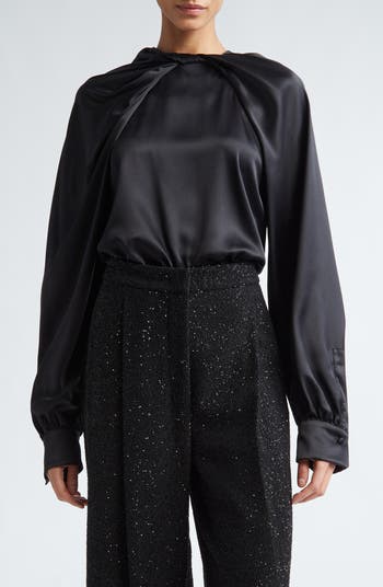 Max Mara Key Twist Detail Draped Silk Satin Top | Nordstrom