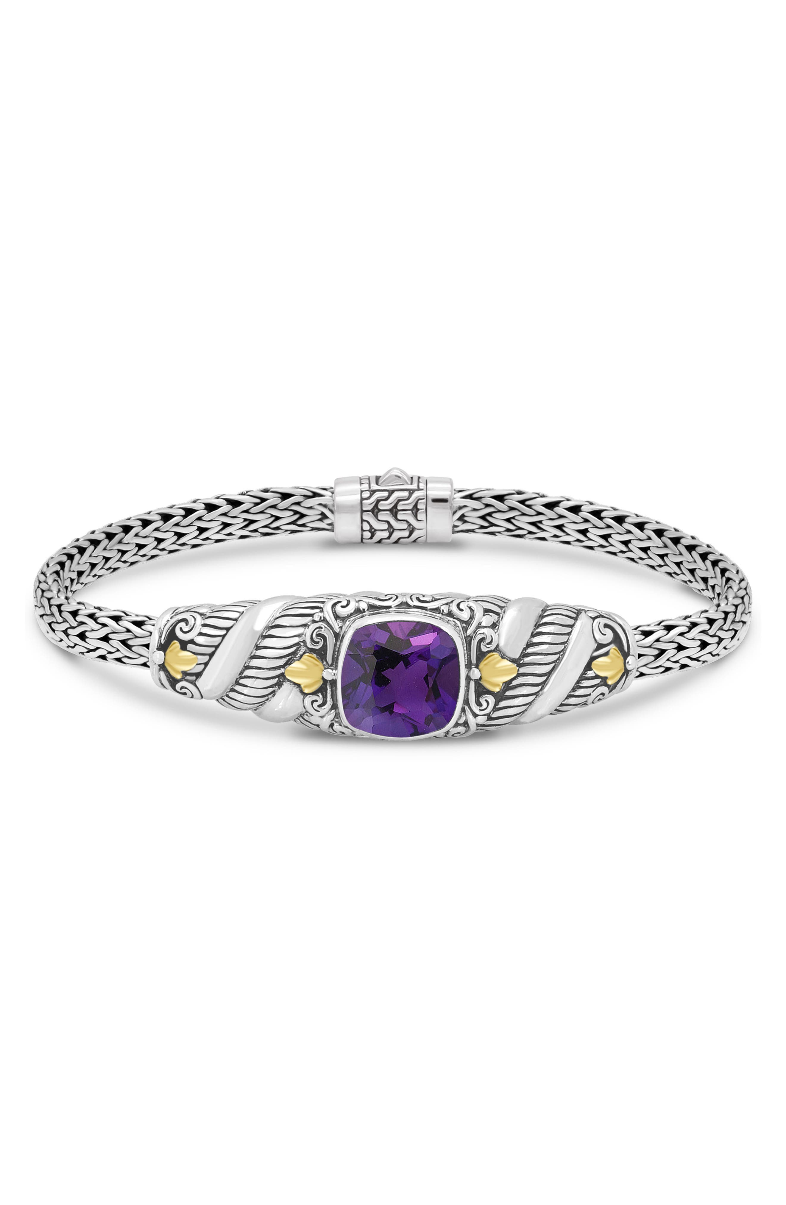 DEVATA Amethyst & Sterling Silver Bali with Dragon Bone Chain Bracelet ...