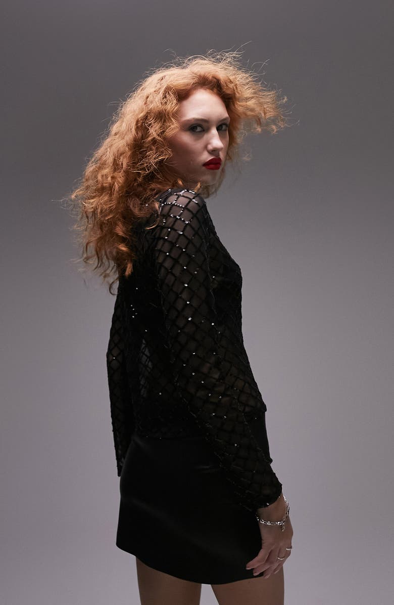 Topshop Sequin Long Sleeve Sheer Top | Nordstromrack