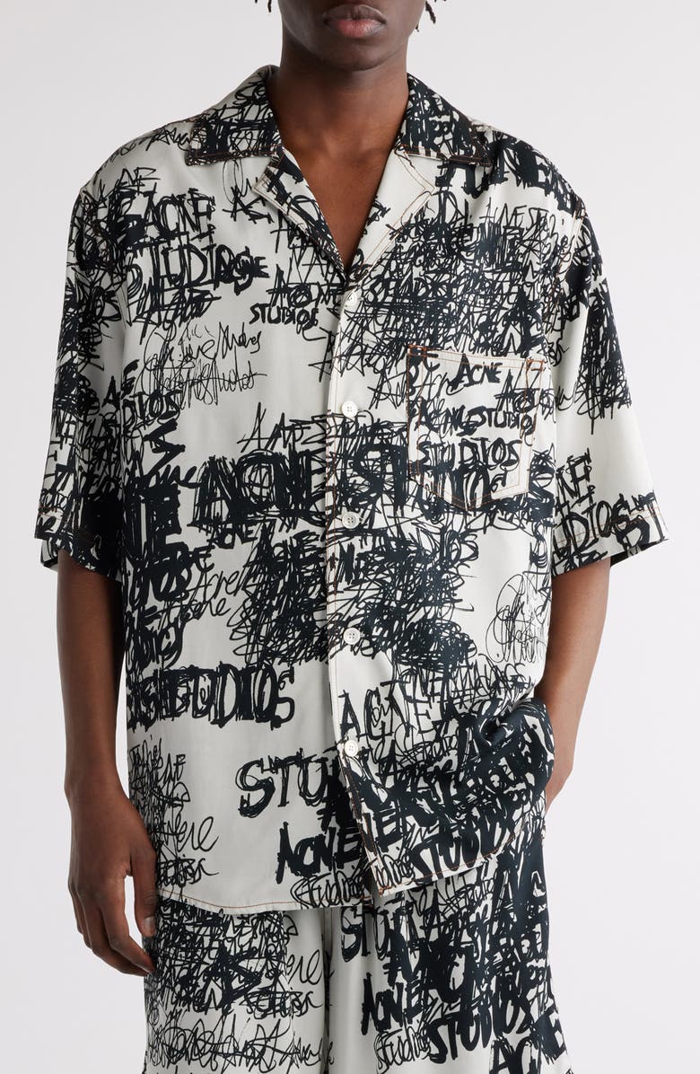 Acne Studios Doodle Logo Print Camp Shirt | Nordstromrack